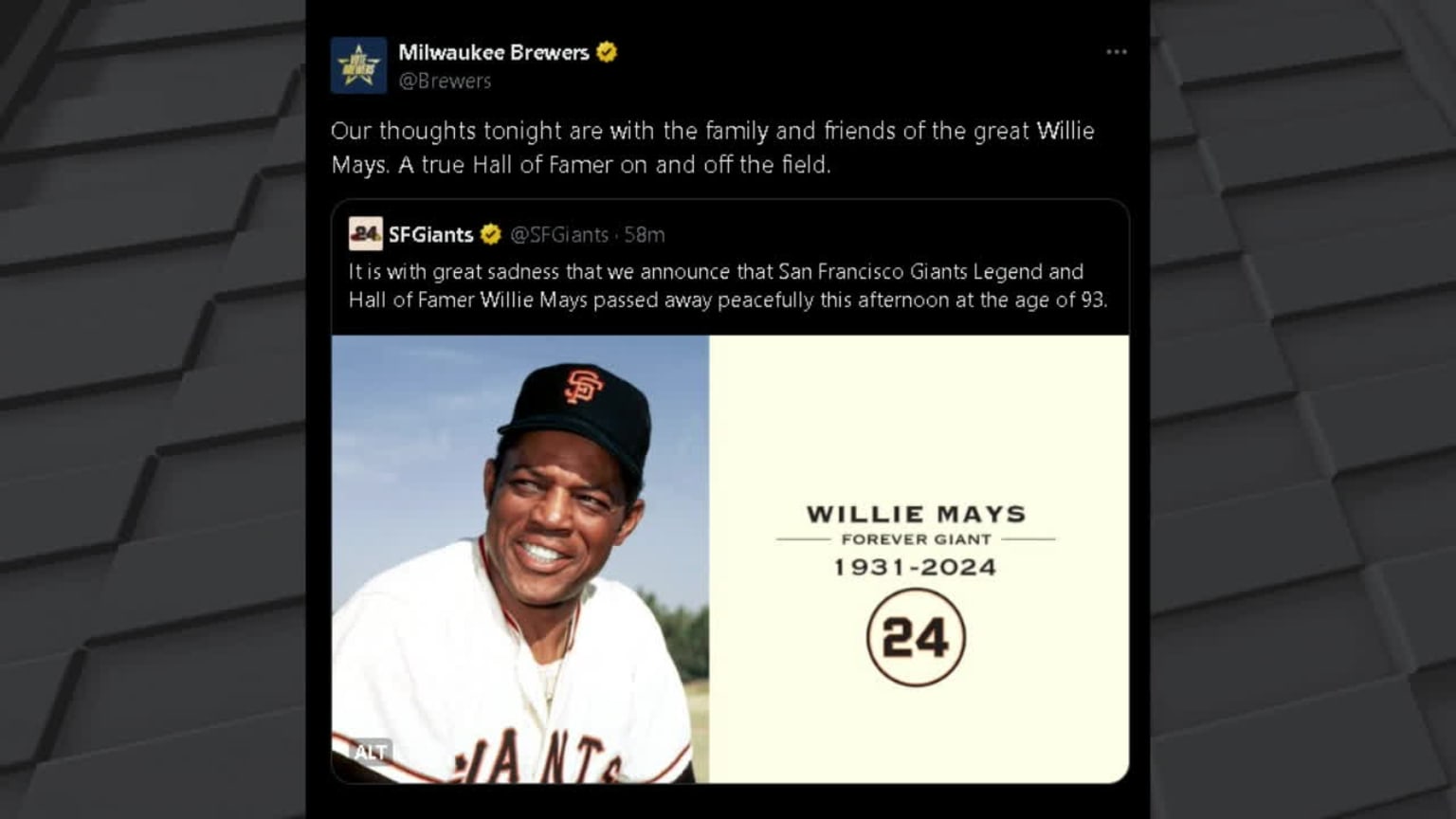 The Brewers honor the late great Willie Mays | 06/18/2024 | MLB.com
