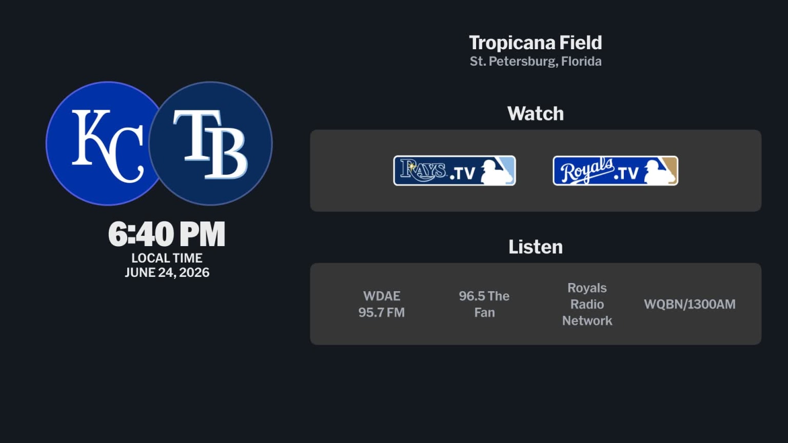 Royals at Rays - June 24, 2026: Tune In | 06/23/2026 | MLB.com