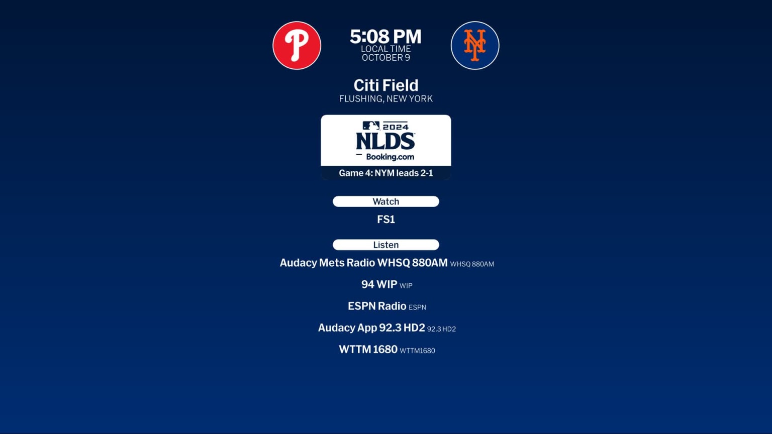 Phillies at Mets - October 9, 2024: Tune In | 10/08/2024 | MLB.com