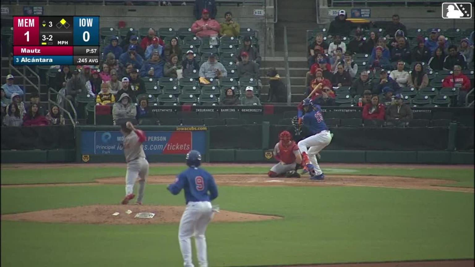 Kevin Alcántara singles on a ground ball to right fielder Colton ...