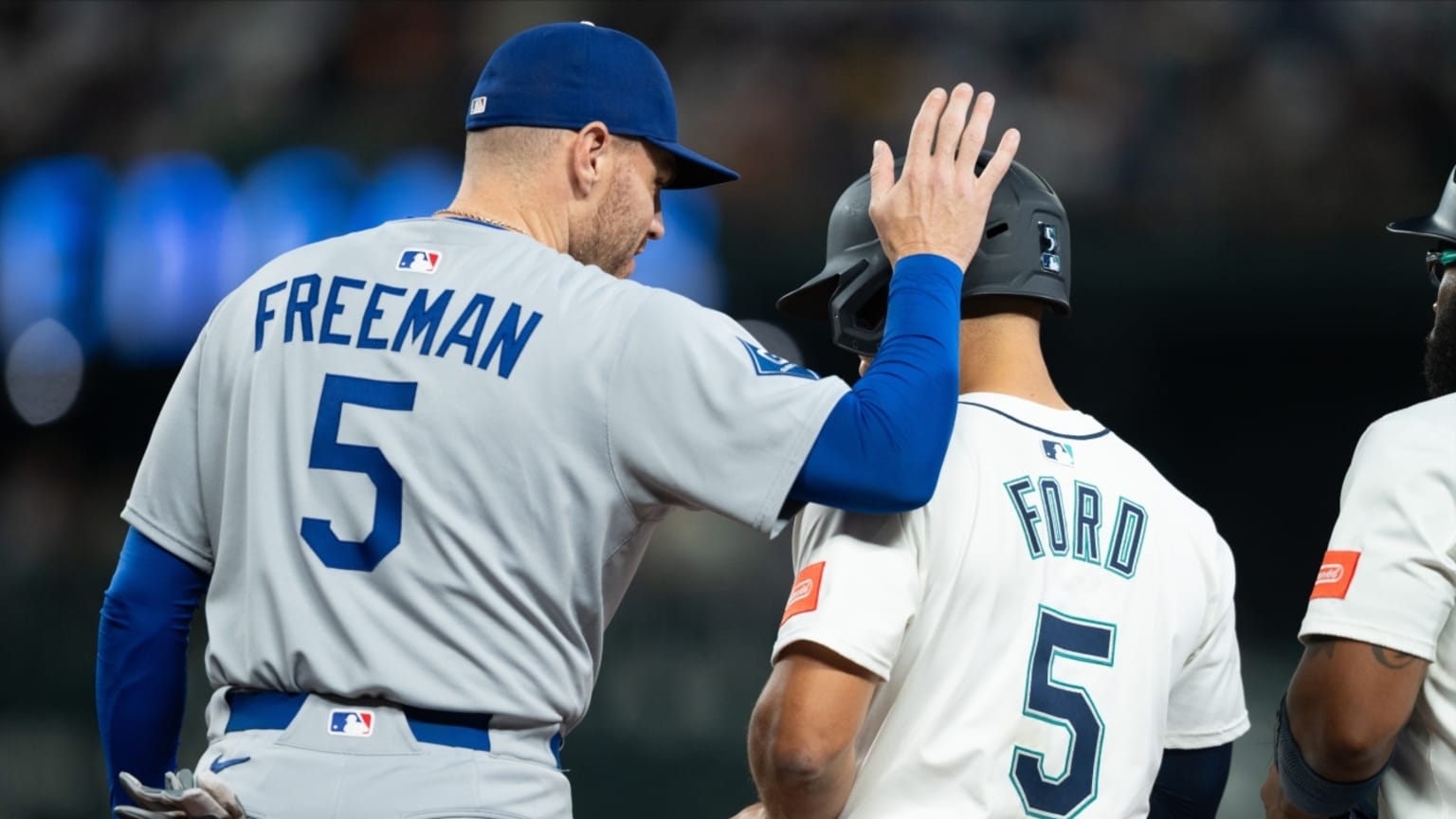 Freddie Freeman greets Harry Ford after his first hit | 09/27/2025 ...