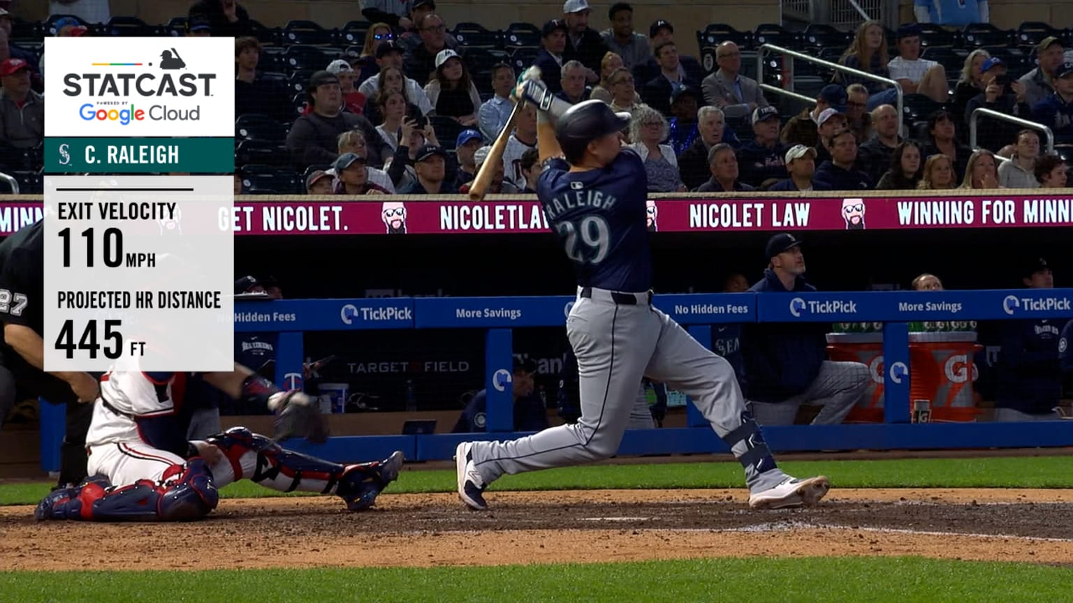 Cal Raleigh launches a 445-foot home run | 05/07/2024 | Seattle Mariners