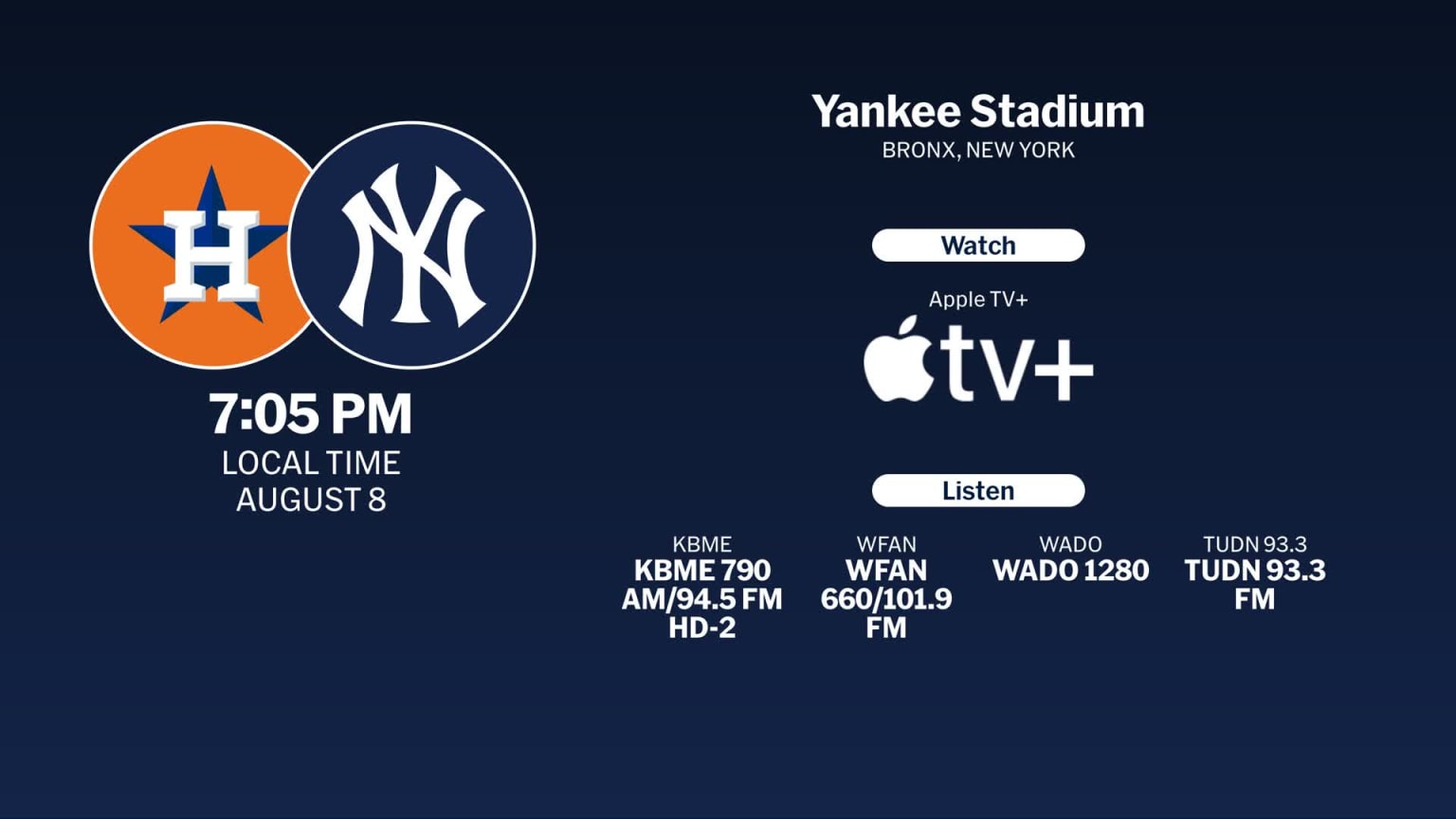 Astros at Yankees - August 8, 2025: Tune In | 08/06/2025 | MLB.com