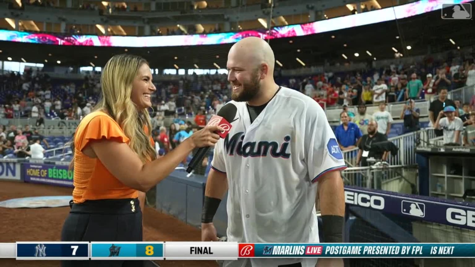 Jake Burger on his walk-off hit, comeback 8-7 win | 08/13/2023 | Miami ...