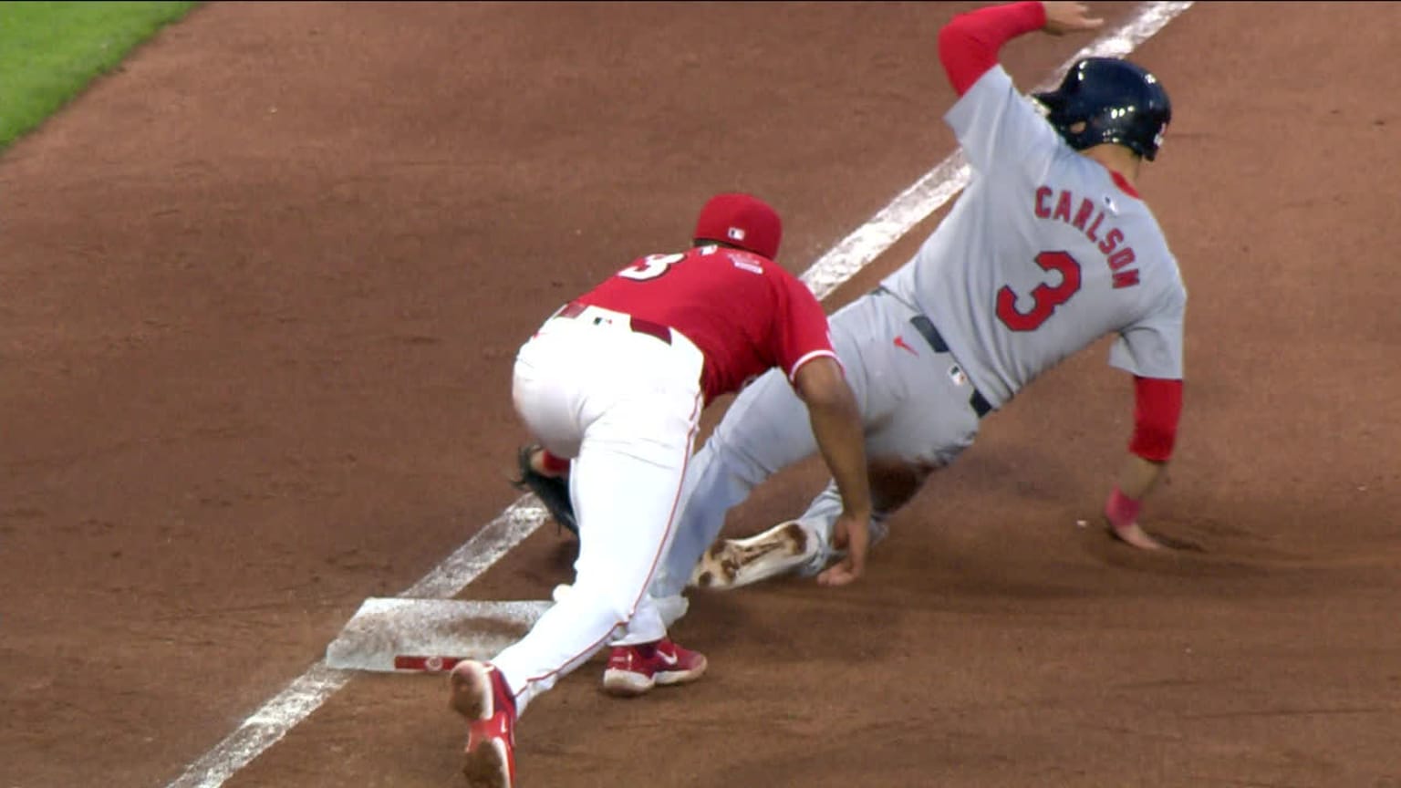 Dylan Carlson safe at third after review | 05/28/2024 | Tampa Bay Rays