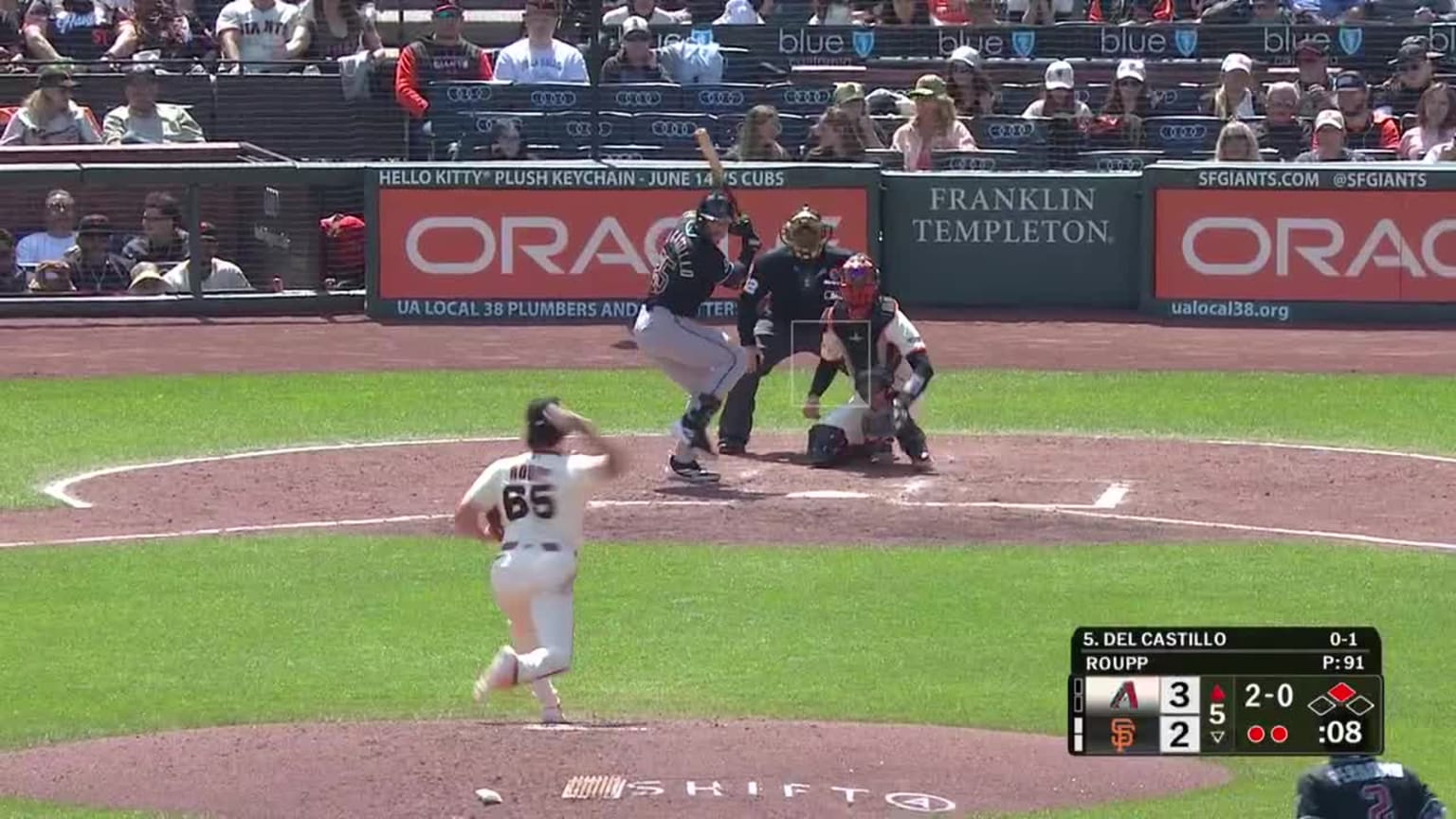 Adrian Del Castillo singles on a line drive to center fielder Harrison ...