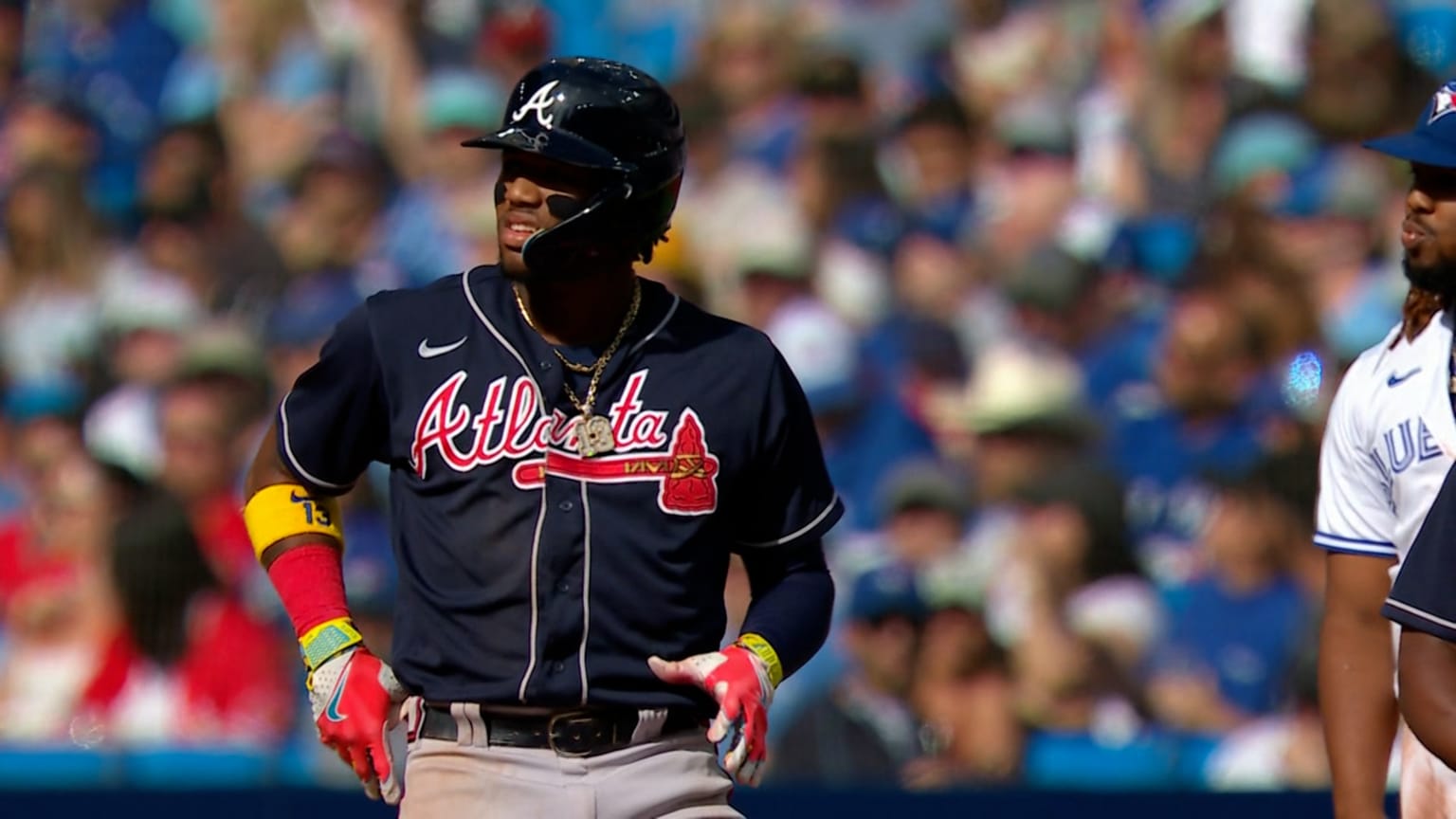 Ronald Acuña Jr. reaches with an infield single | 05/13/2023 | Atlanta ...