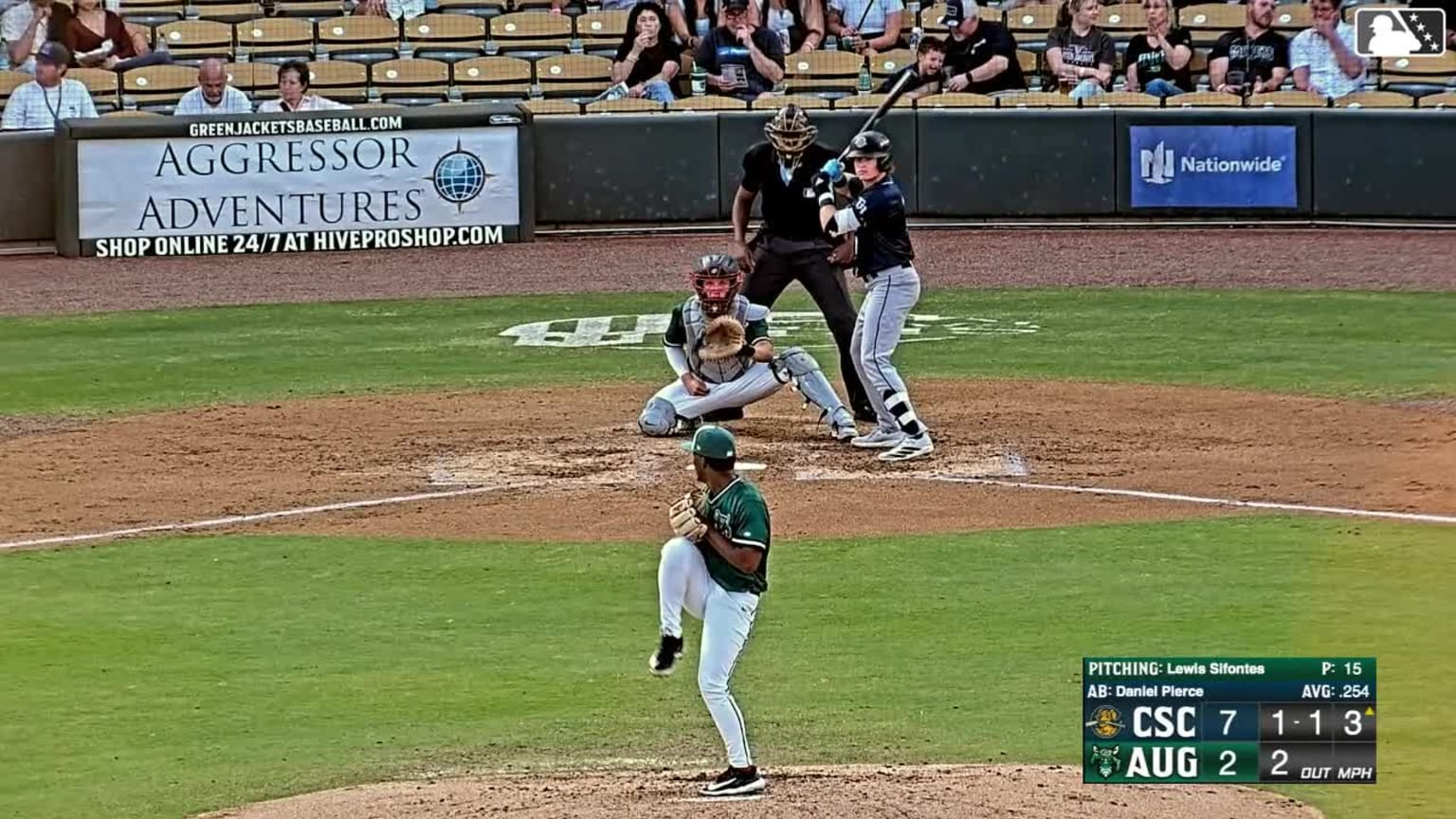 Daniel Pierce singles on a line drive to left fielder Dallas Macias ...