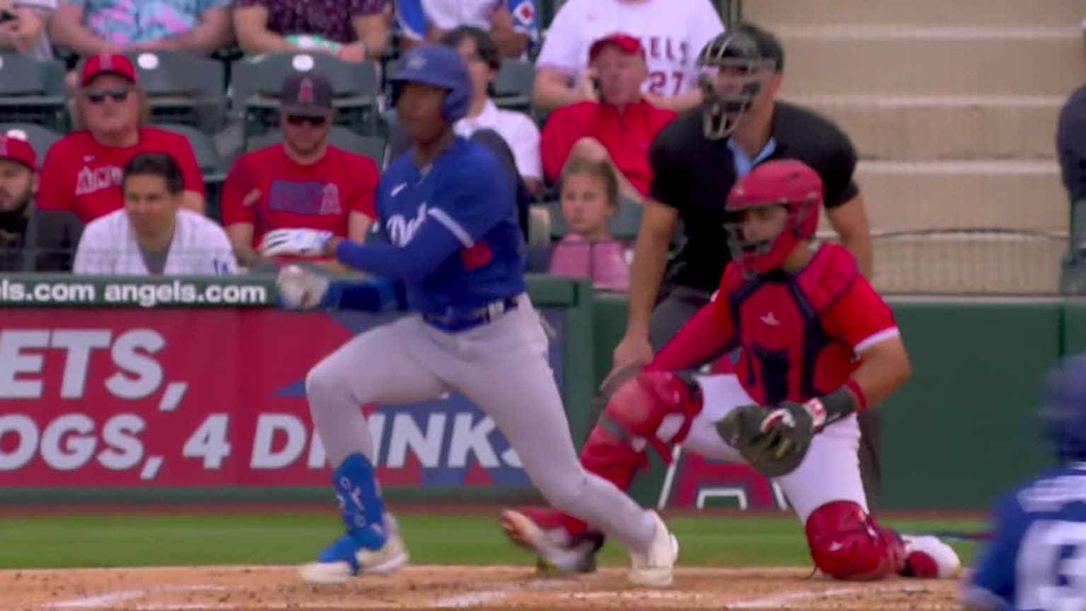 Josue De Paula hits an RBI single to right field | 03/16/2024 | Los ...