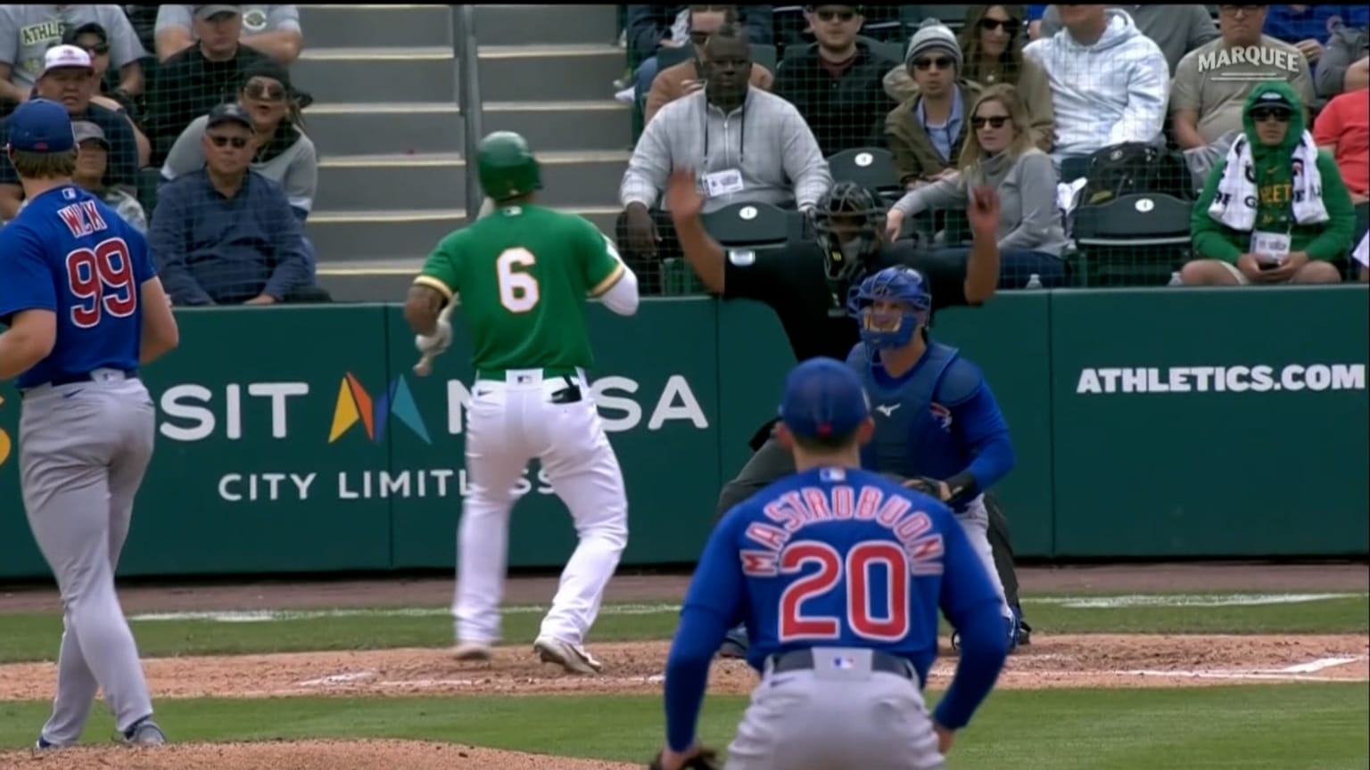 Jace Peterson is hit by pitch on his hand in the 4th | 03/22/2023 ...