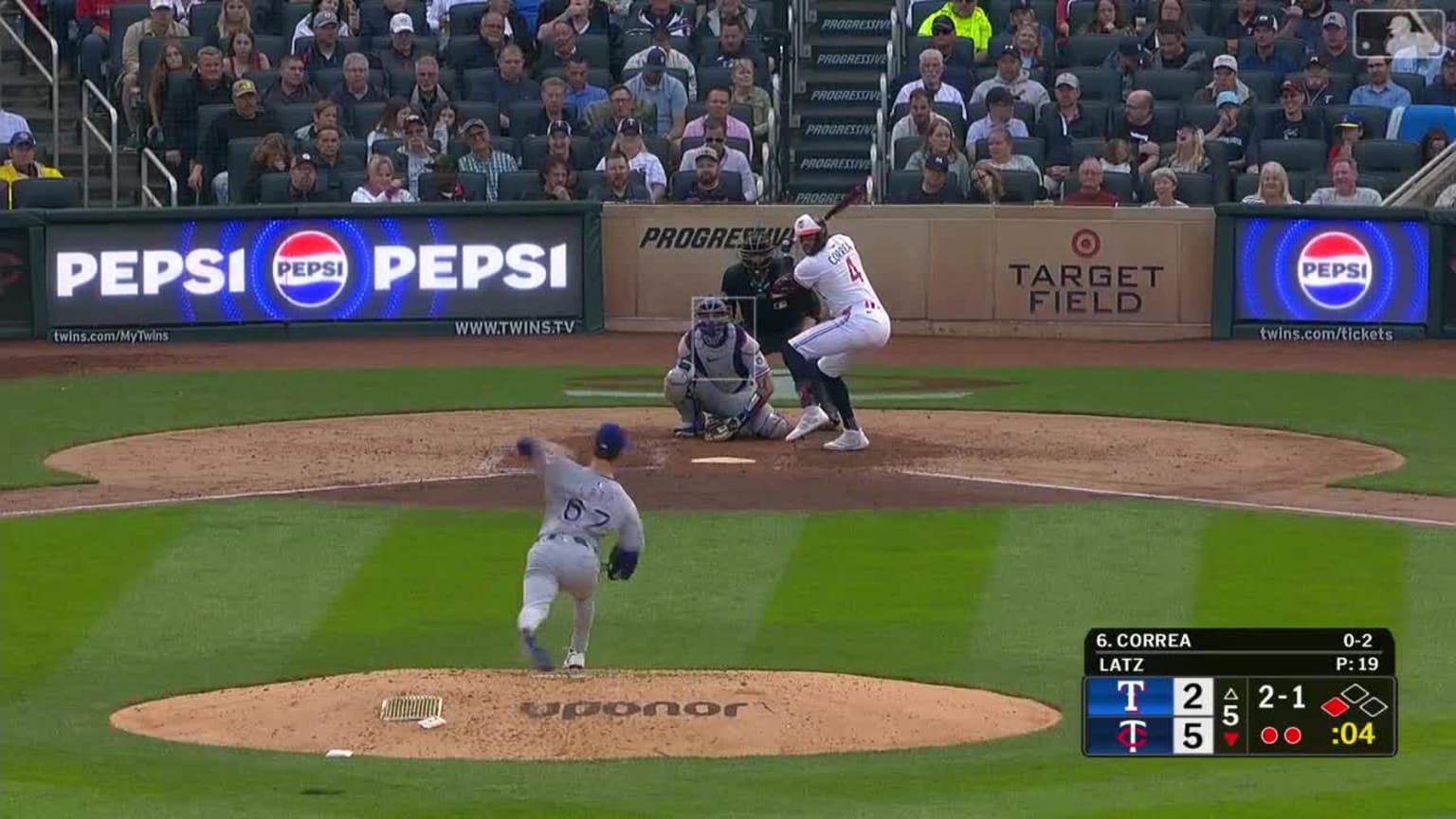 Carlos Correa hits a ground-rule double (13) on a line drive down the ...