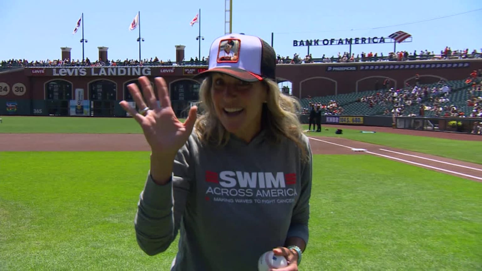 Summer Sanders throws out the first pitch | 06/26/2025 | San Francisco ...