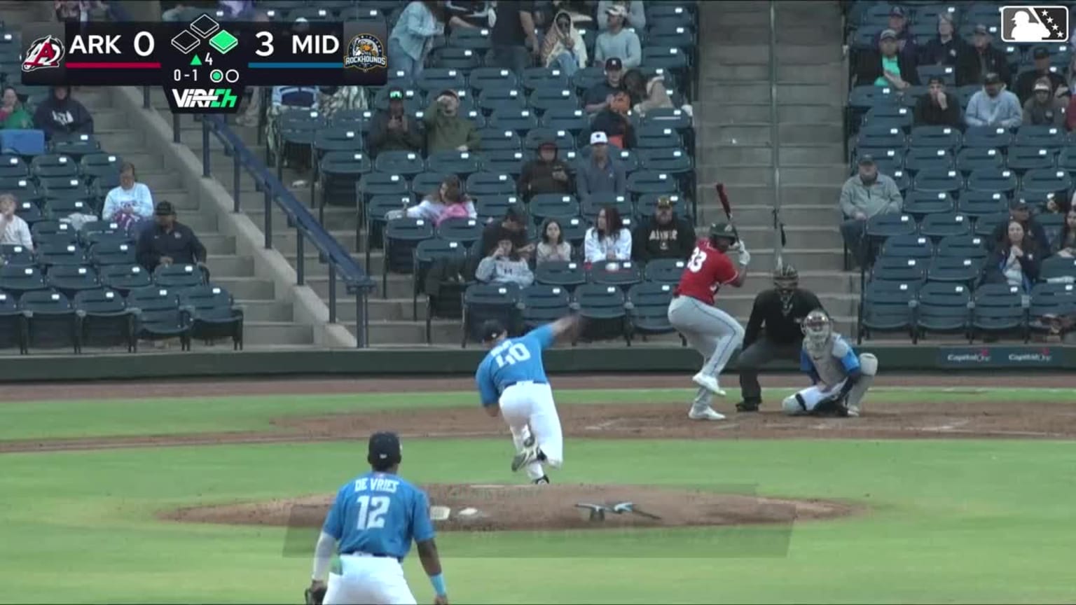 Lazaro Montes doubles (1) on a sharp line drive to center fielder Ryan ...