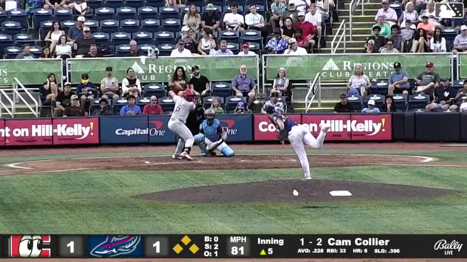 Cam Collier singles on a ground ball to center fielder Cam Cannarella ...