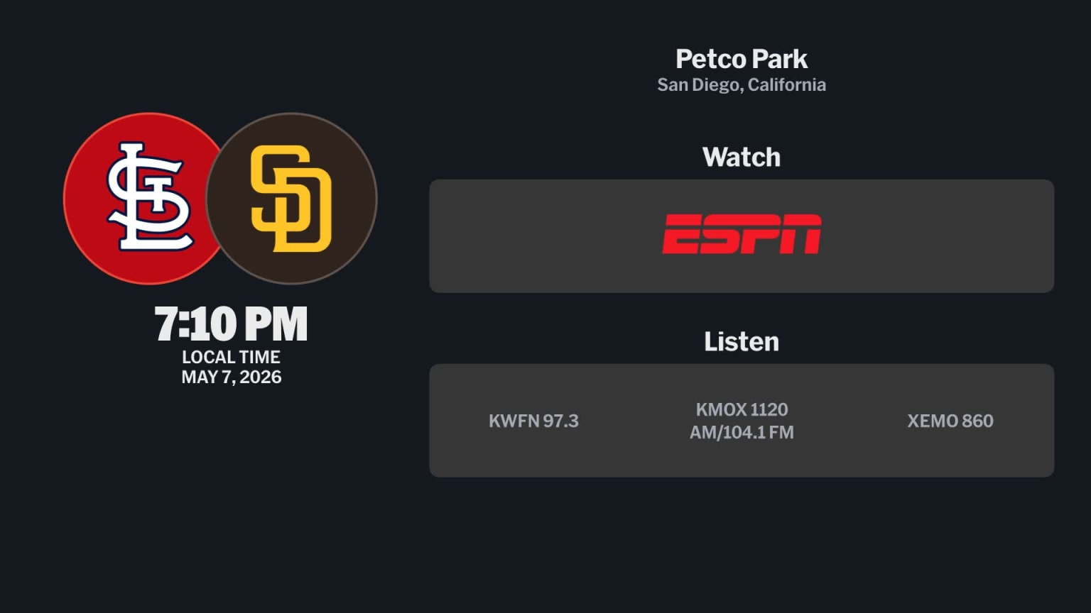 Cardinals at Padres - May 7, 2026: Tune In | 05/06/2026 | MLB.com