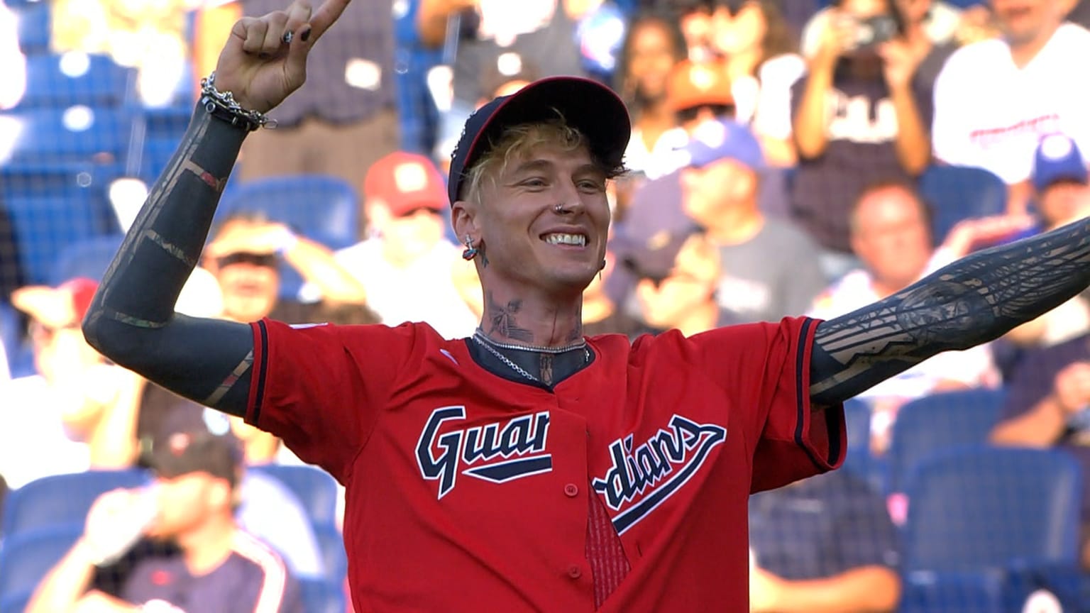 mgk throws the ceremonial first pitch | 08/13/2024 | Cleveland Guardians