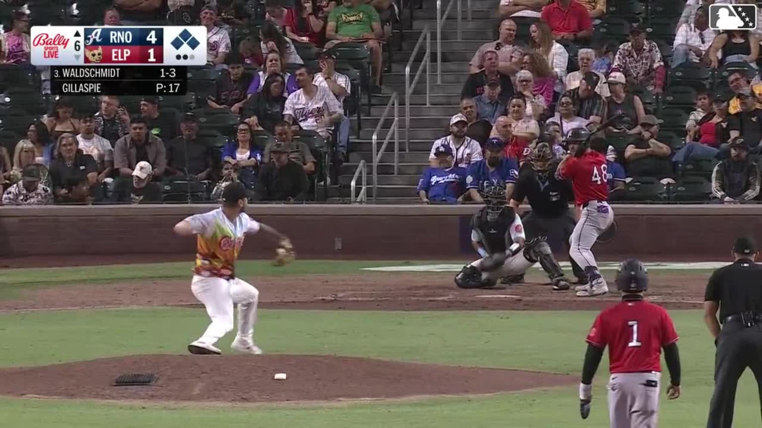 Ryan Waldschmidt singles on a line drive to center fielder Jase Bowen ...