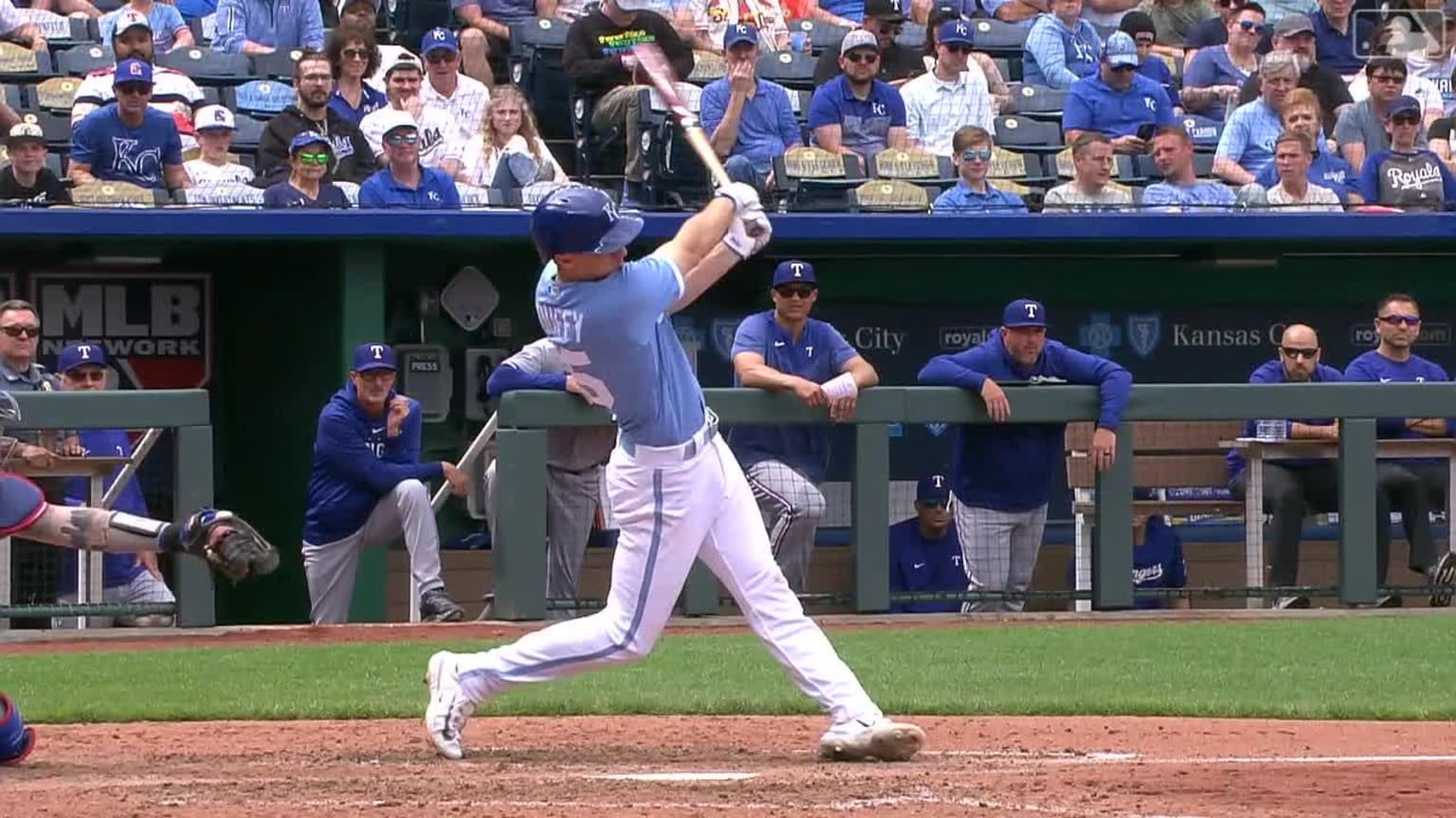 Matt Duffy lines a RBI single to right field | 04/19/2023 | Kansas City ...