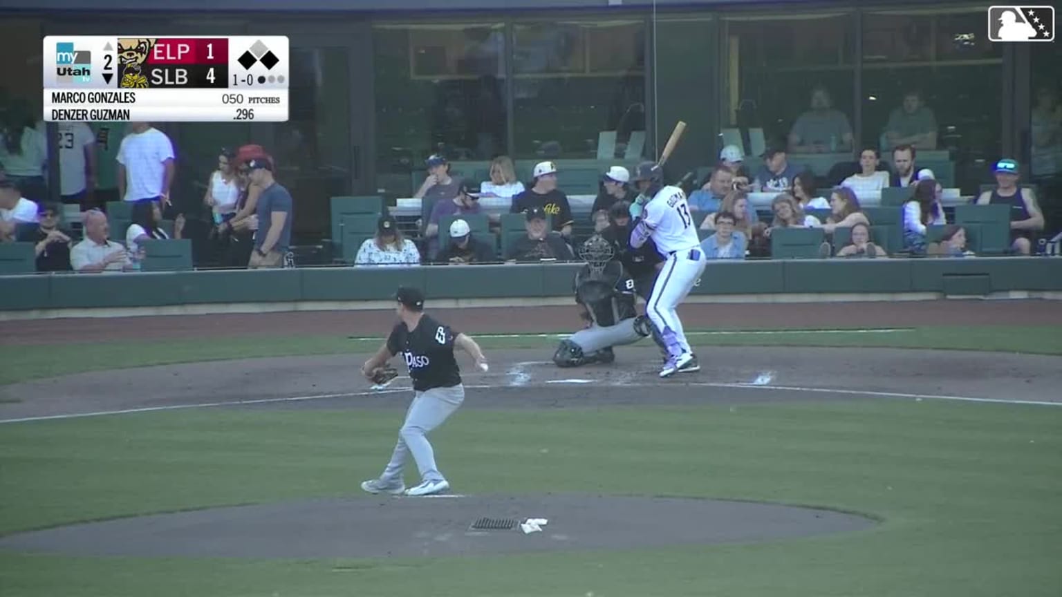 Denzer Guzman homers (6) on a line drive to left field. Christian Moore ...