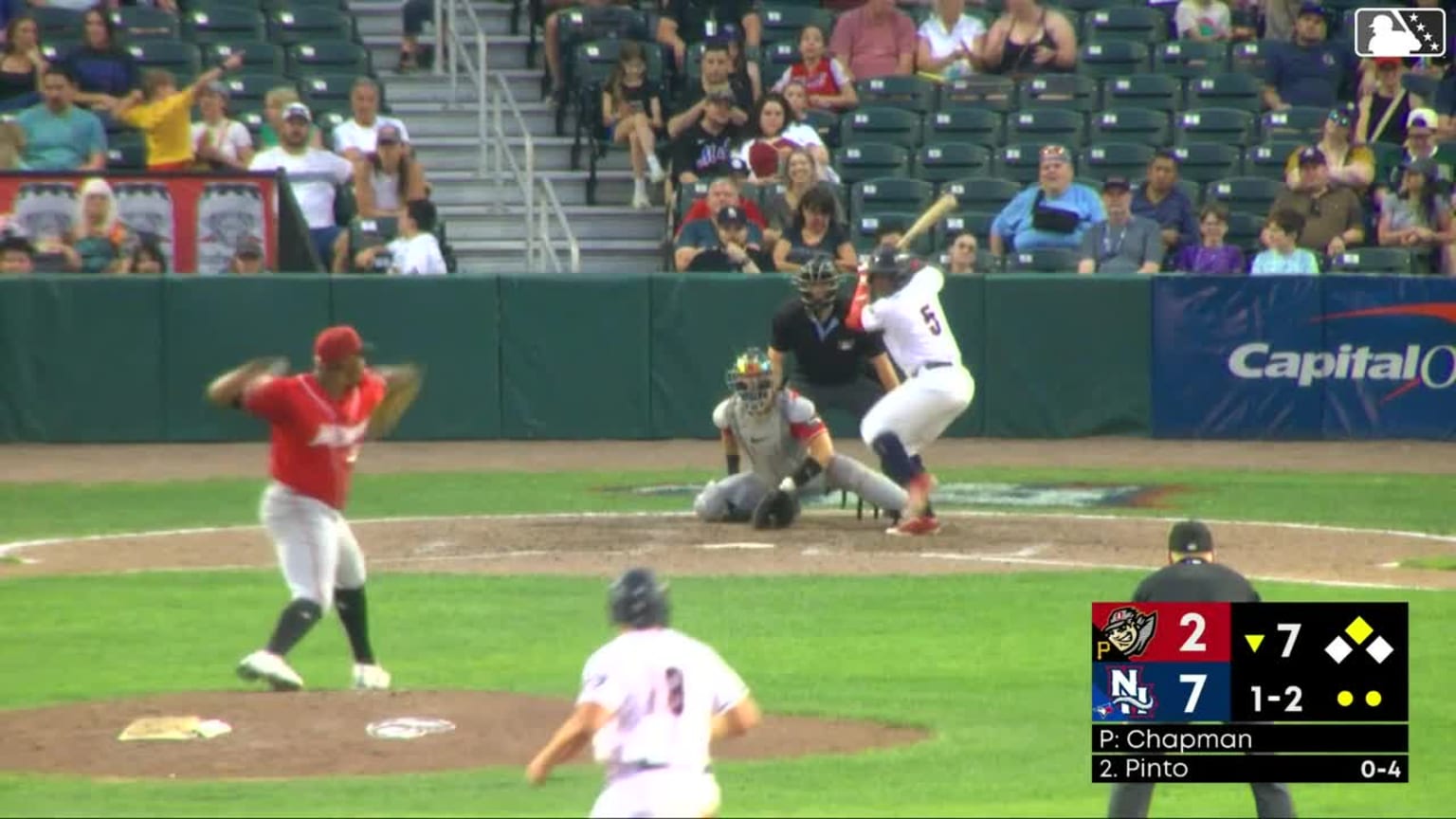 Adrian Pinto triples (2) on a line drive to right fielder Ivan Brethowr ...