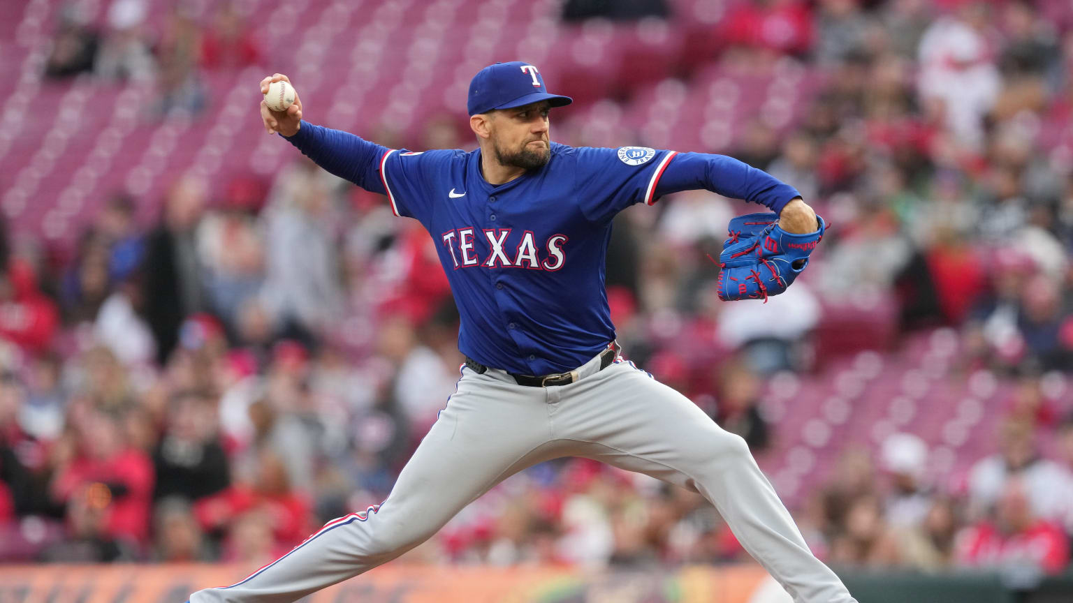 Nathan Eovaldi K's Jake Fraley | 04/01/2025 | Texas Rangers