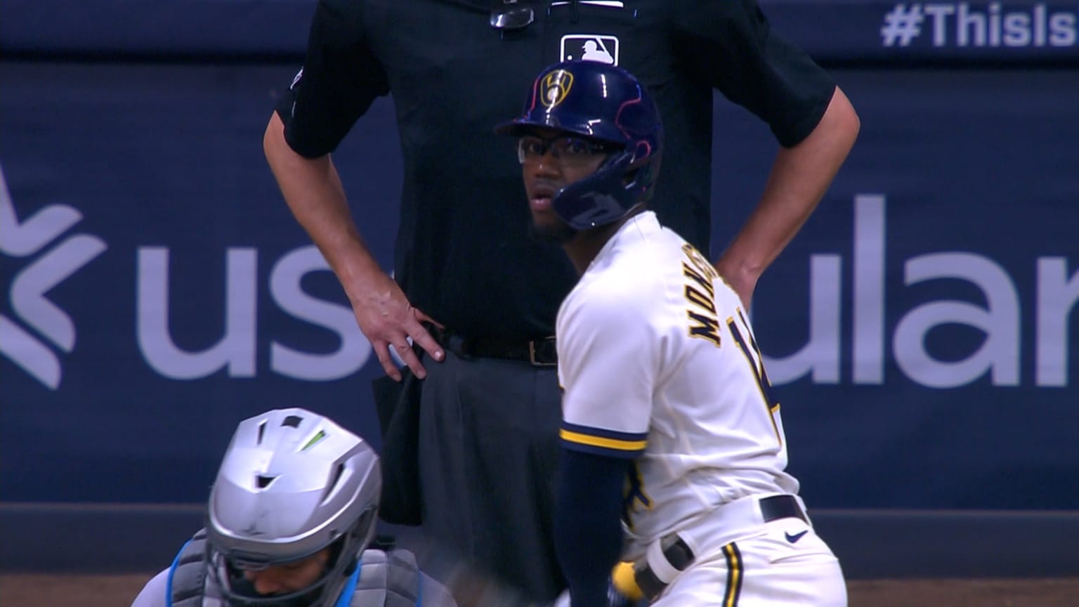 Andruw Monasterio draws a walk, plates Mark Canha | 09/12/2023 ...