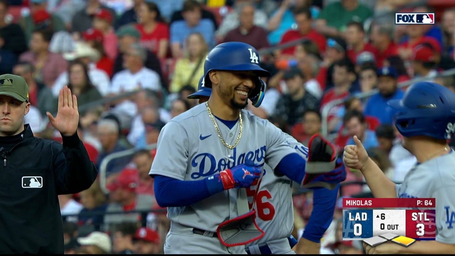 Mookie Betts smacks a single to left field | 05/20/2023 | Los Angeles ...