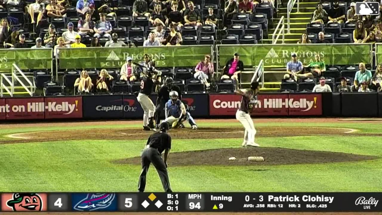 Patrick Clohisy doubles (9) on a line drive to right fielder Fenwick ...