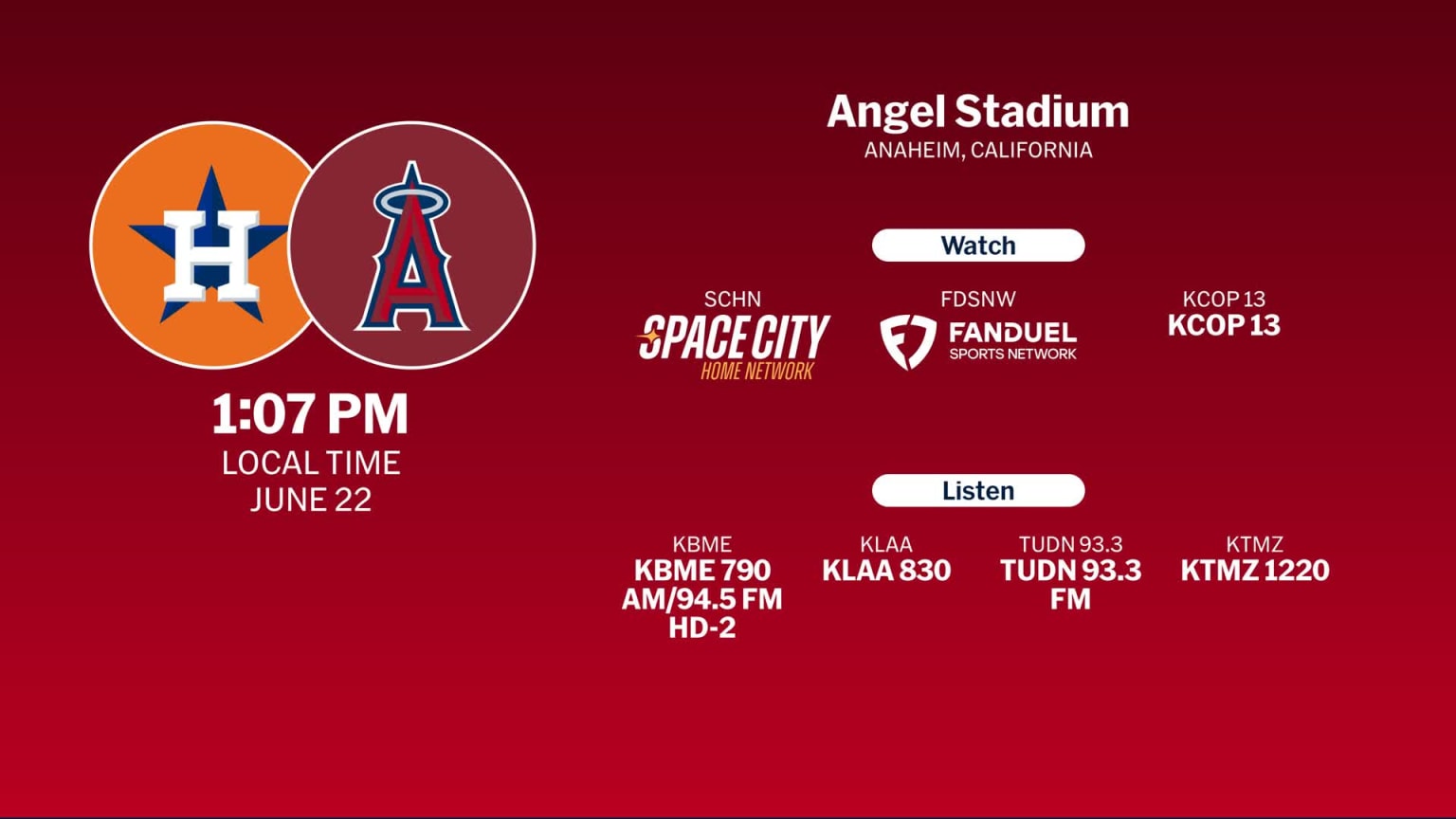 Astros at Angels - June 22, 2025: Tune In | 06/21/2025 | MLB.com