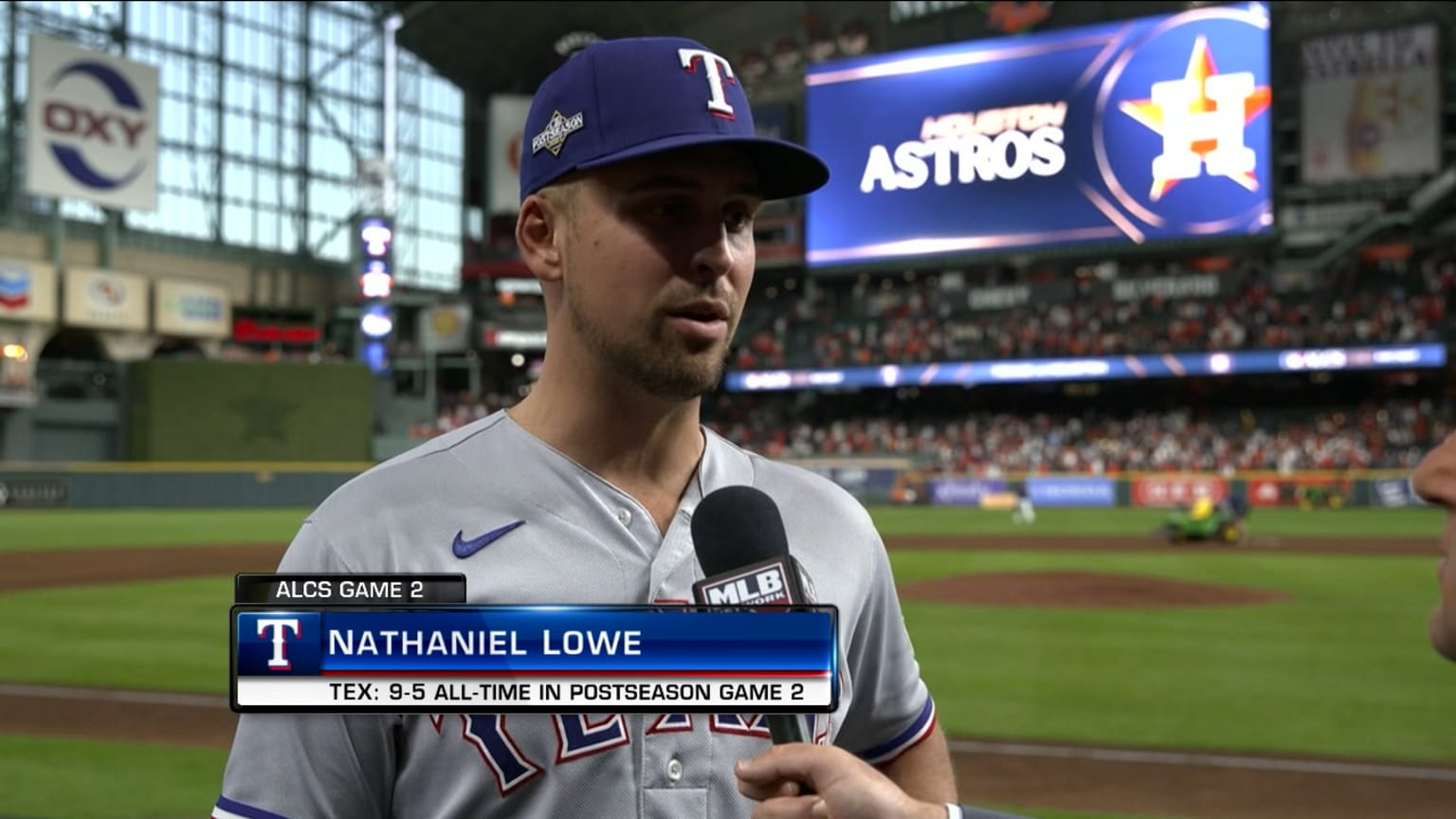Nathaniel Lowe talks on the Rangers win vs. Astros | 10/17/2023 | Texas ...