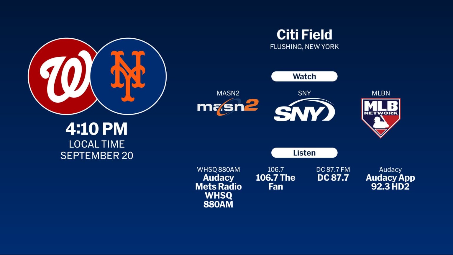 Nationals at Mets - September 20, 2025: Tune In | 09/19/2025 | MLB.com
