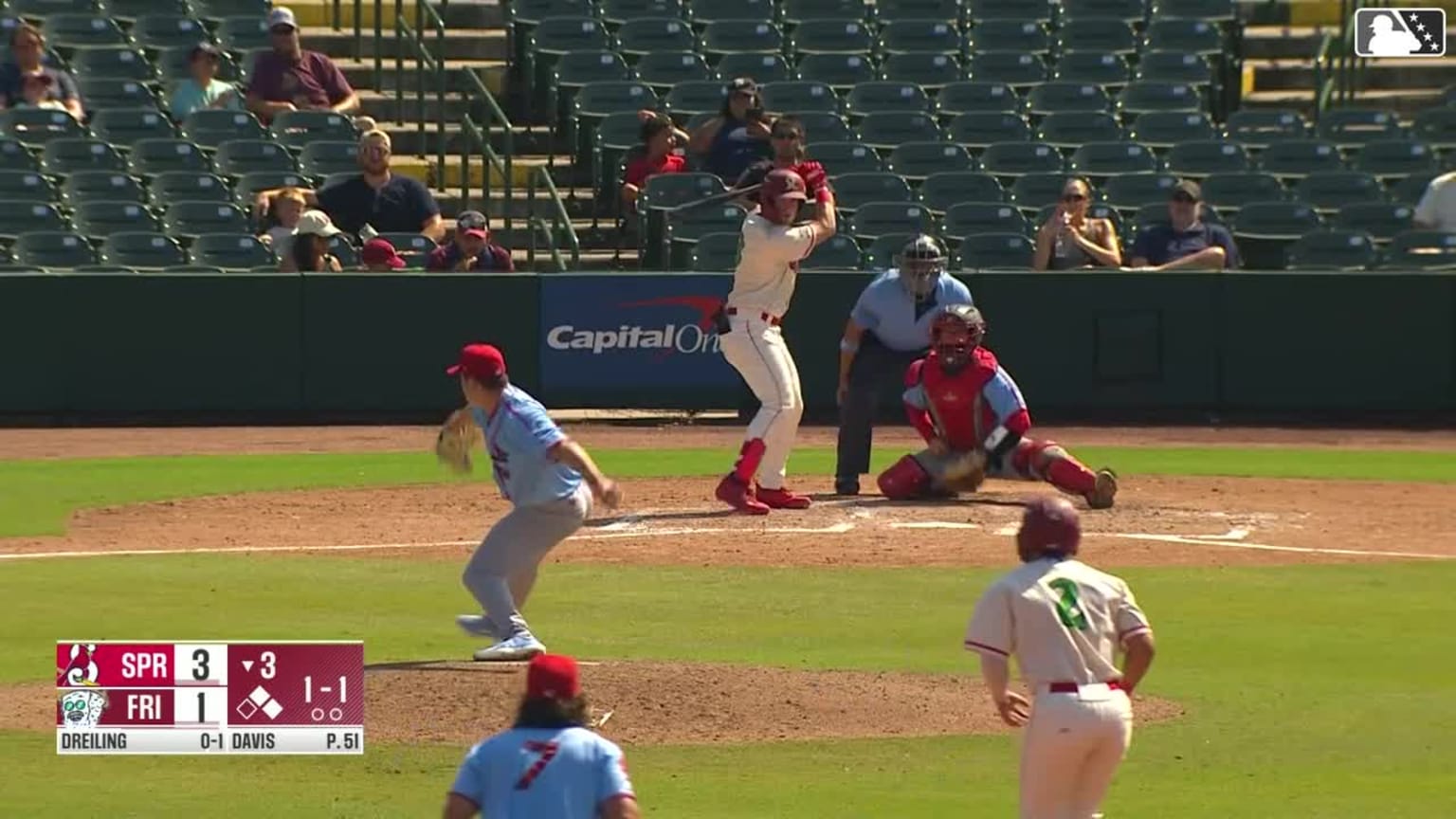 Dylan Dreiling singles on a line drive to left fielder Zach Levenson ...