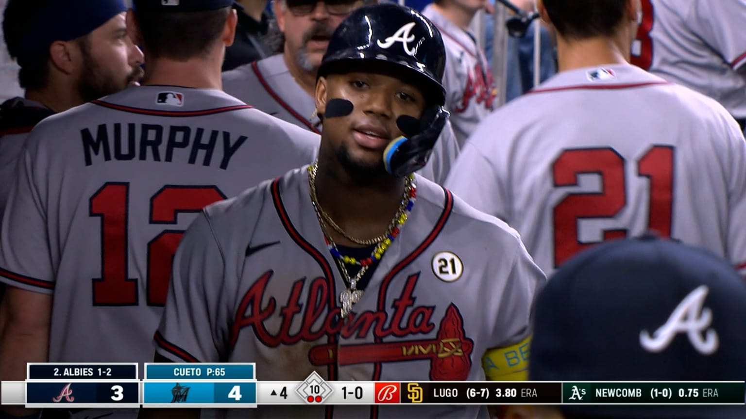 Ronald Acuña Jr. lifts a sacrifice fly down the line | 09/15/2023 | Atlanta Braves