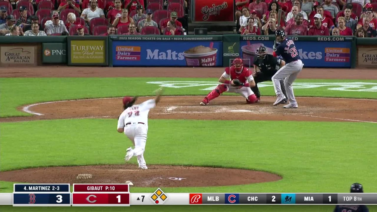 J.D. Martinez grounds into a double play, shortstop Jose Barrero to ...
