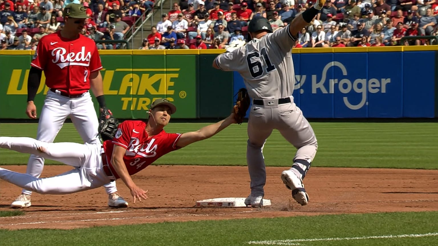 Weaver slides on his knees and applies tag for out | 05/20/2023 ...