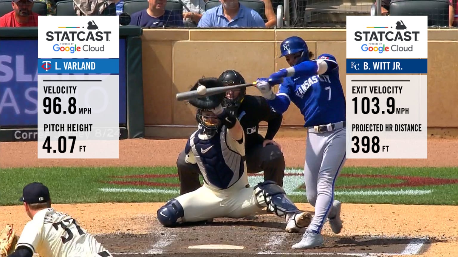 Bobby Witt Jr. powers 398-foot home run | 08/14/2024 | Kansas City Royals
