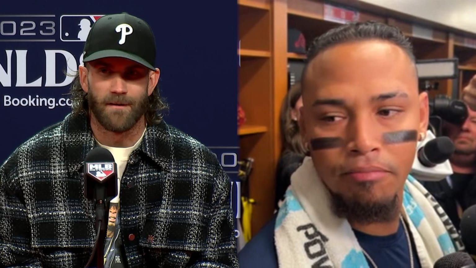 Orlando Arcia and Bryce Harper on staredown after HR | 10/11/2023 | MLB.com