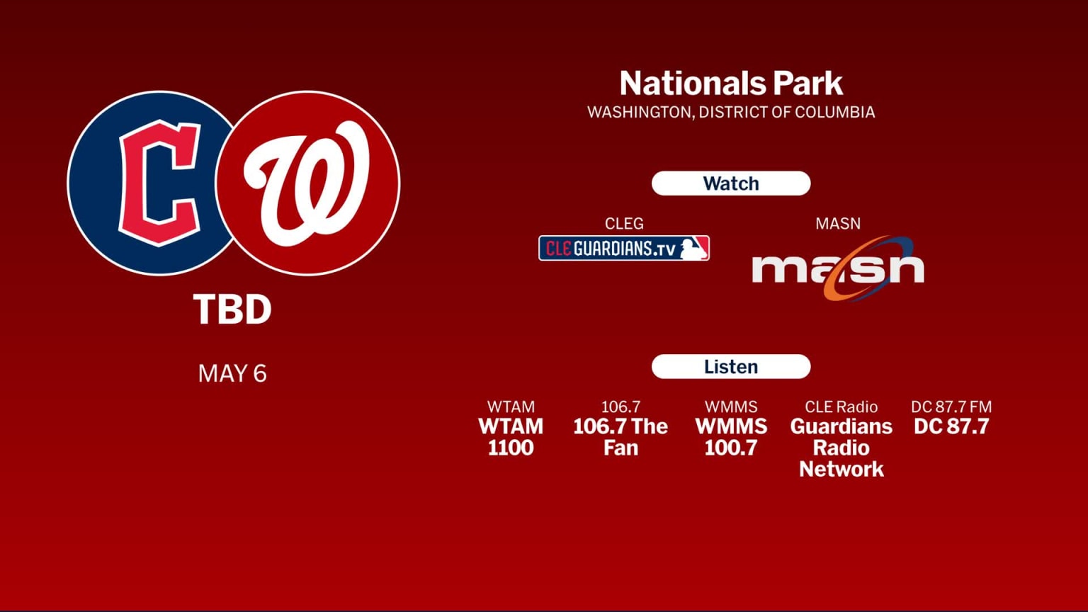 Guardians at Nationals - May 6, 2025: Tune In | 05/04/2025 | MLB.com