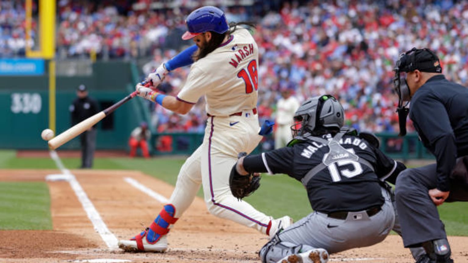 Brandon Marsh scores Bryce Harper with a single | 04/21/2024 ...