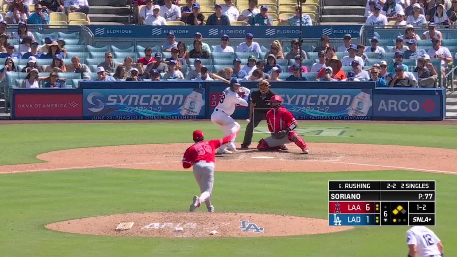 José Soriano In play, run(s) to Dalton Rushing | 06/07/2026 | Los ...