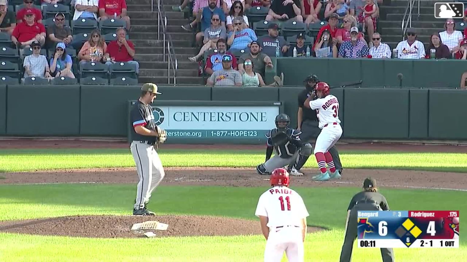 Rainiel Rodriguez singles on a sharp line drive to center fielder ...
