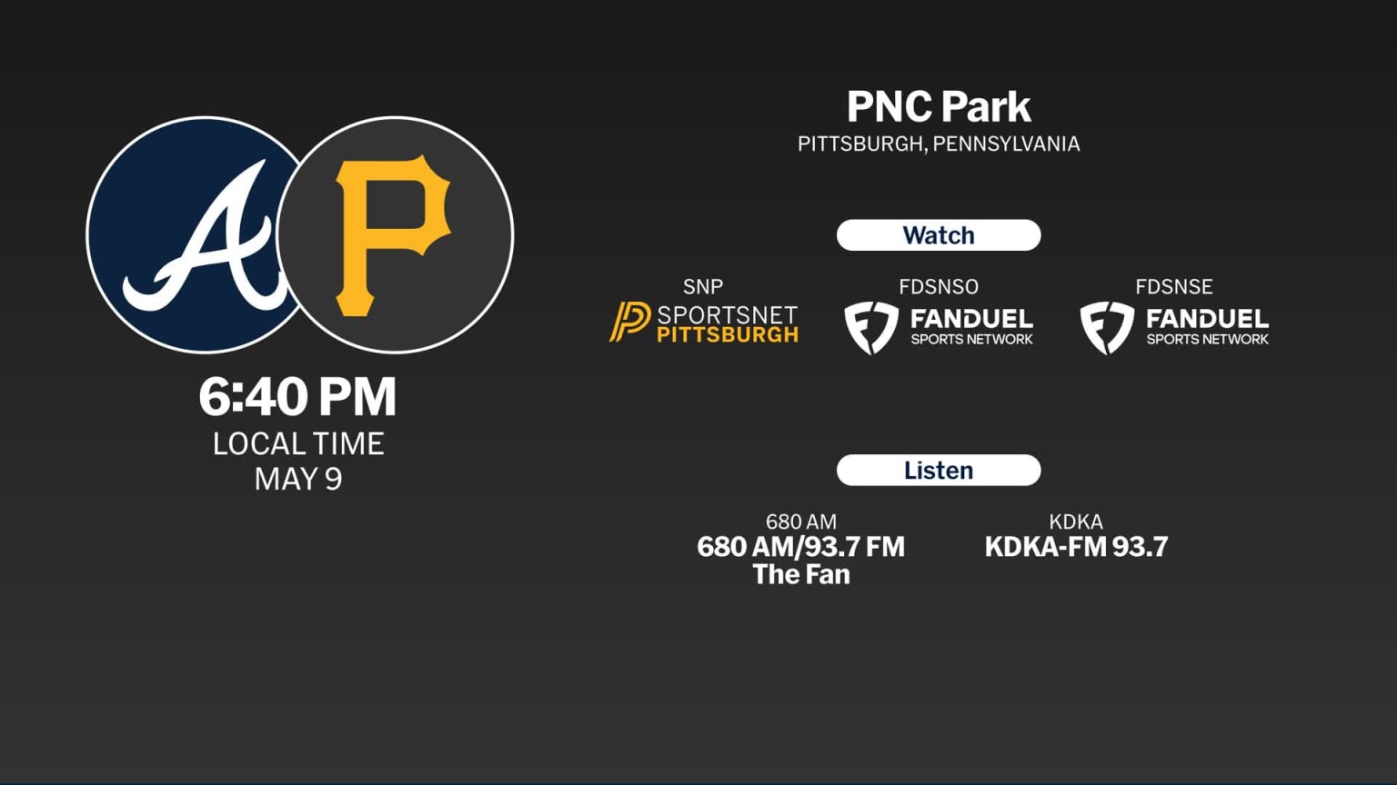 Braves at Pirates - May 9, 2025: Tune In | 05/07/2025 | MLB.com