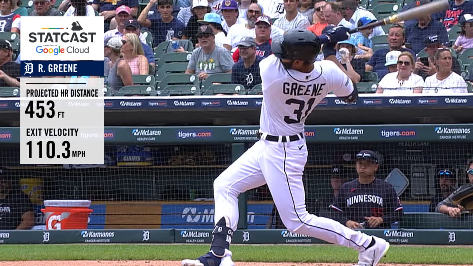 Riley Greene crushes 10th homer of season 453 feet | 08/10/2023 | MLB.com