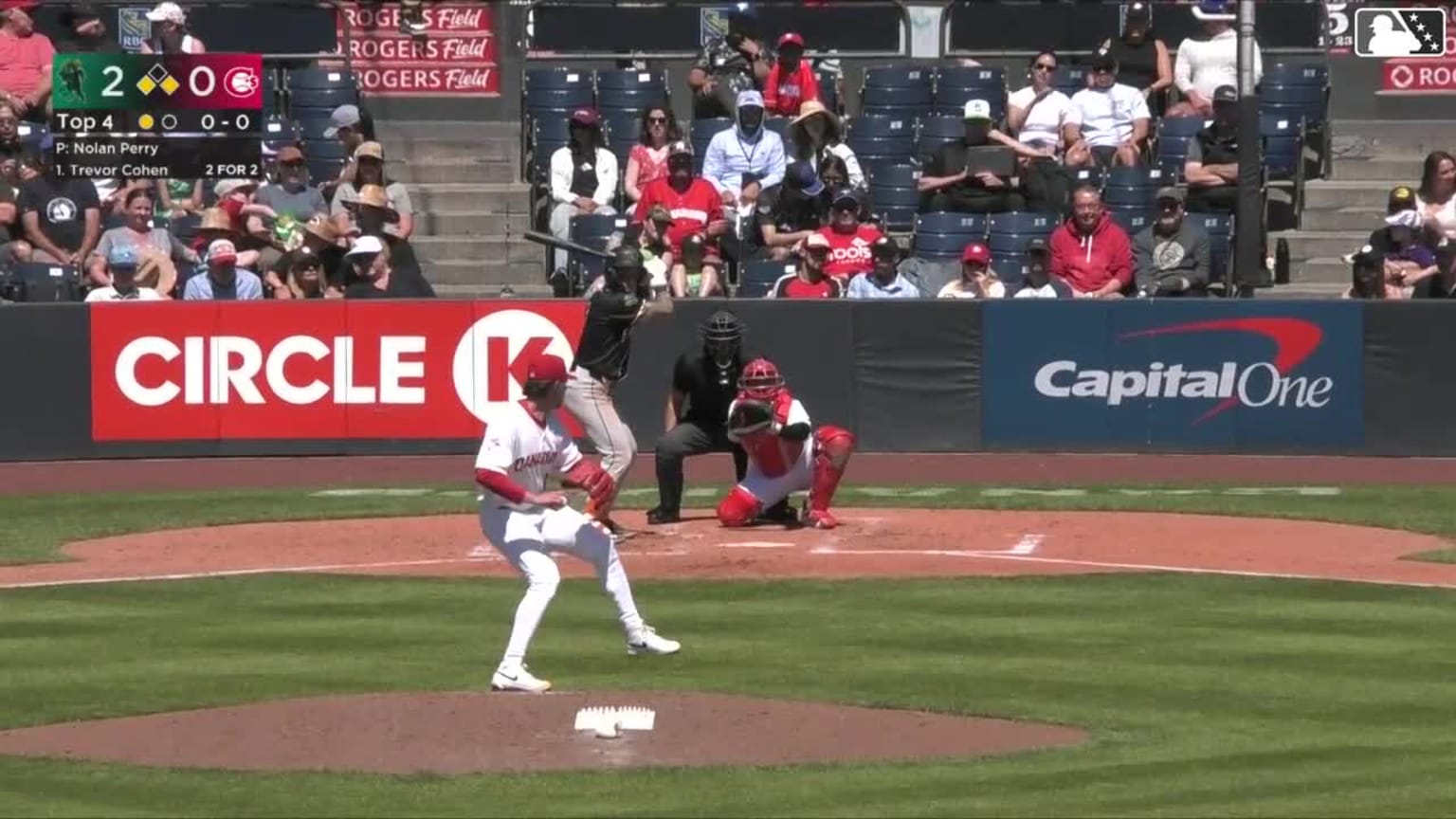 Trevor Cohen singles on a line drive to center fielder Alexis Hernandez ...