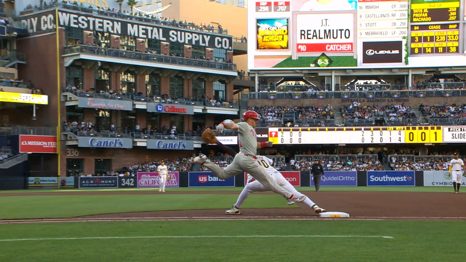 J.T Realmuto out at first base after review | 04/27/2024 | San Diego Padres