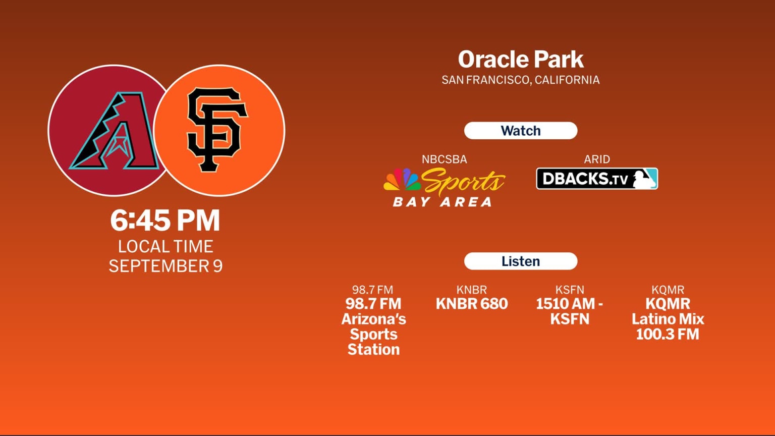 Diamondbacks at Giants - September 9, 2025: Tune In | 09/08/2025 | MLB.com