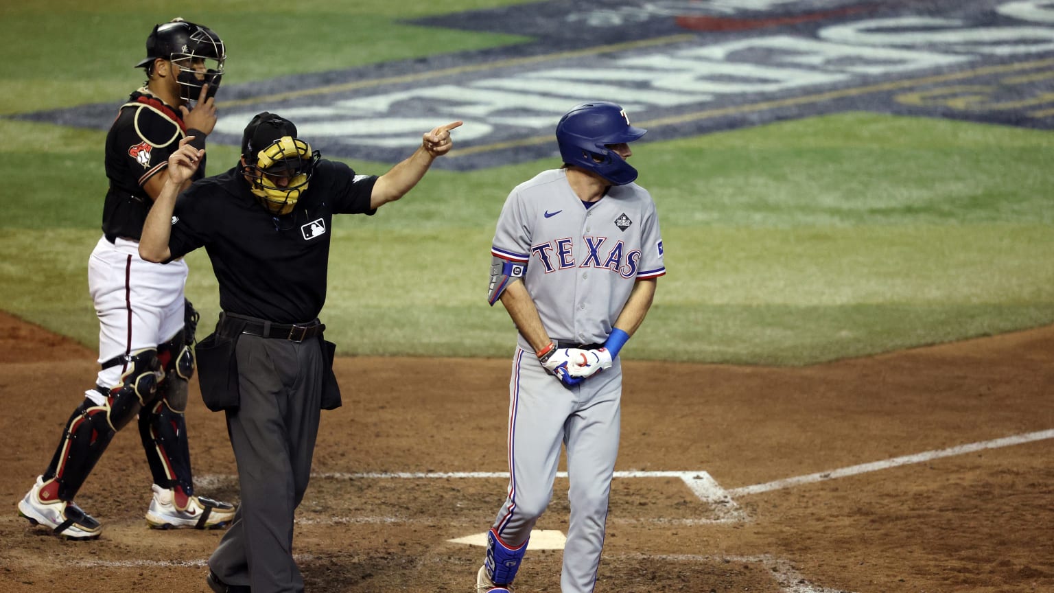 Evan Carter hit by pitch, call stands after review | 10/31/2023 | New ...
