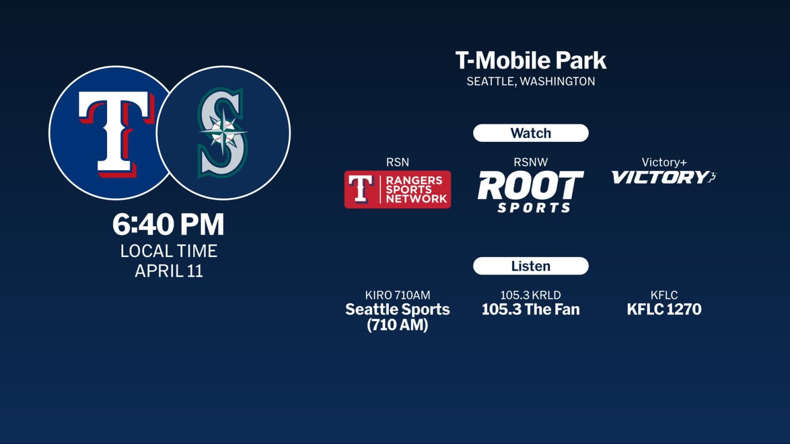 Rangers at Mariners - April 11, 2025: Tune In | 04/09/2025 | MLB.com