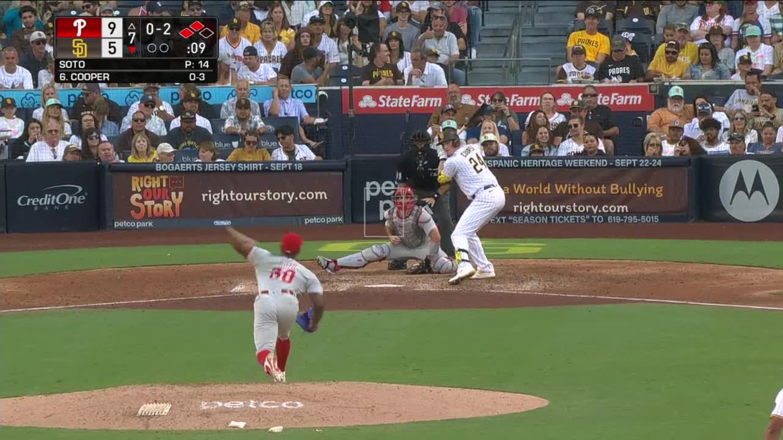 Garrett Cooper lifts a sacrifice fly to right field | 09/04/2023 | San ...
