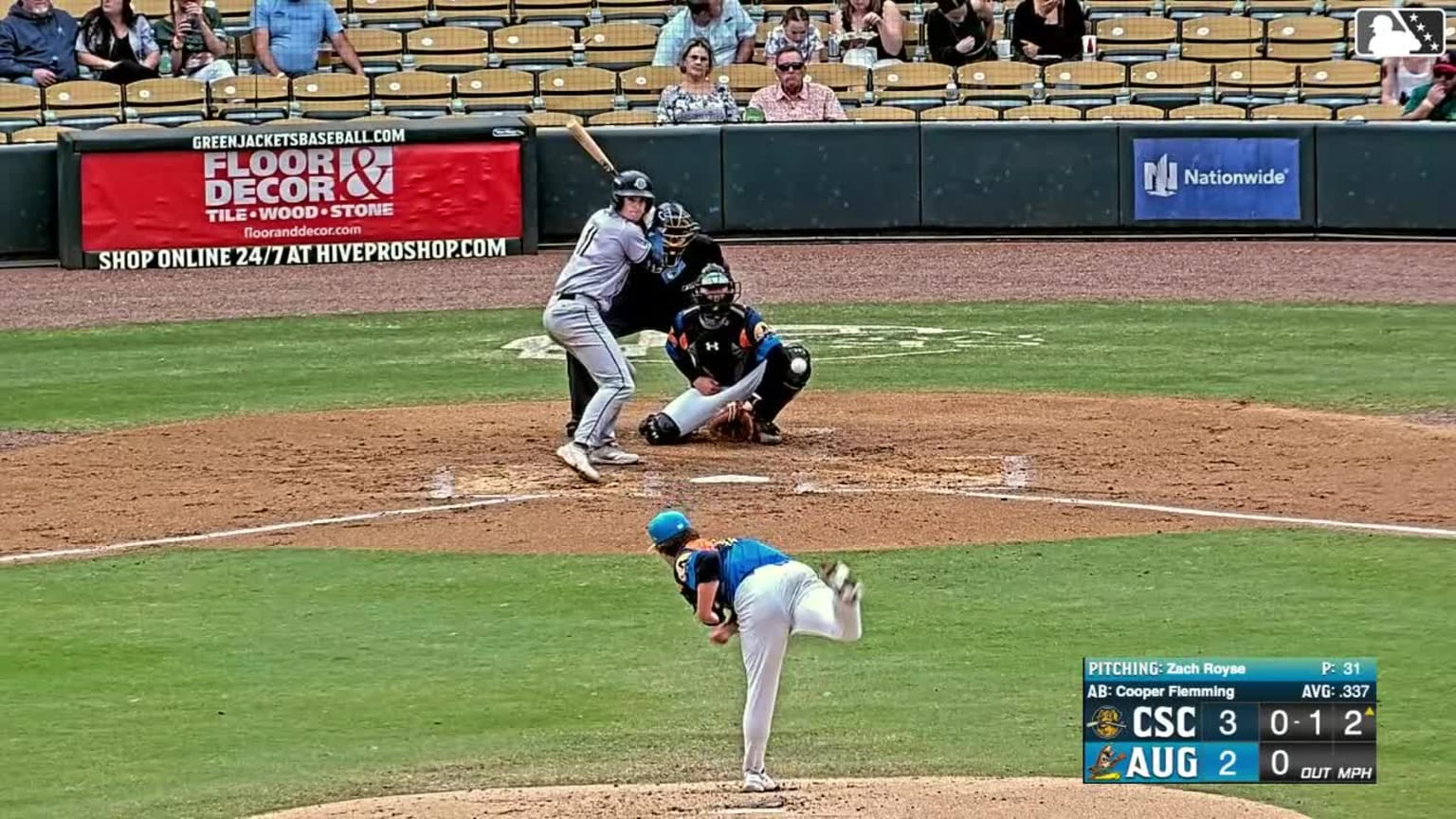 Cooper Flemming triples (2) on a line drive to right fielder Junior ...